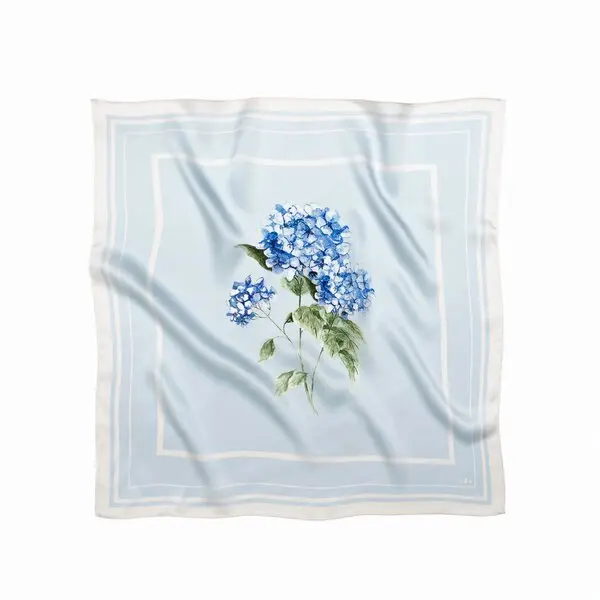 RAINSISTERS Light Small Floral Natural Silk Scarf - Blue