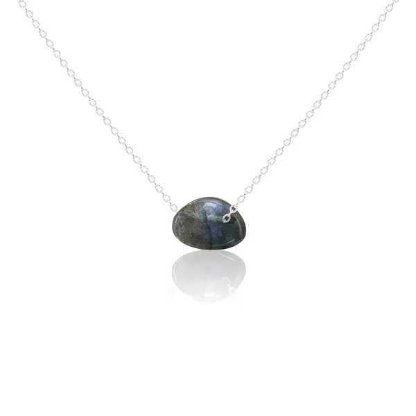C. GRASSI Grey / Silver Small Lucky Pebble Necklace Labradorite Sterling Silver Chain - Grey/silver