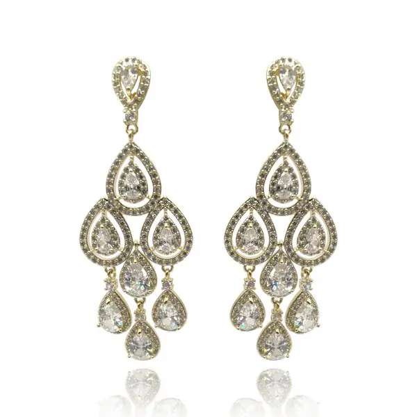 MICHAEL NASH JEWELRY Neutrals Anastasia Pear Shape Crystal Drop Clip On Earrings Gold Plate Setting - Yellow