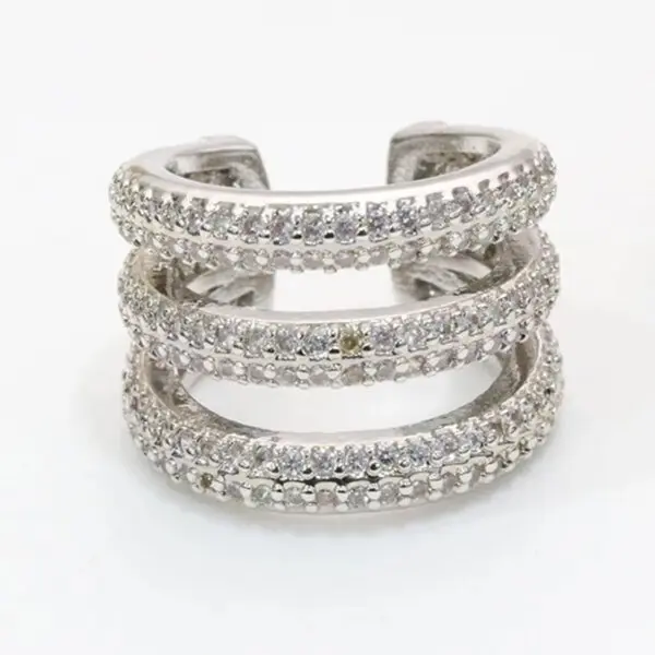JAGGED HALO JEWELRY Triple Pave Ear Cuff In White Gold - Silver