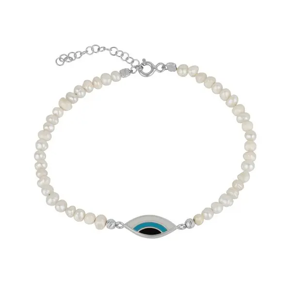 SPERO LONDON Pearl Evil Eye Sterling Bracelet - Silver