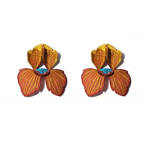 NANA WATANABE Neutrals Click Flora Folded Diional Embroidered Earrings - Yellow