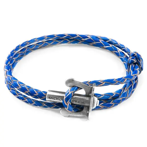 ANCHOR & CREW Silver / Blue Royal Blue Union Anchor Silver & Braided Leather Bracelet - Silver/blue