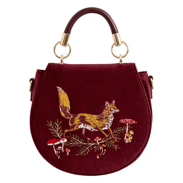 FABLE ENGLAND Fox & Mushroom Embroide Saddle Bag - Red