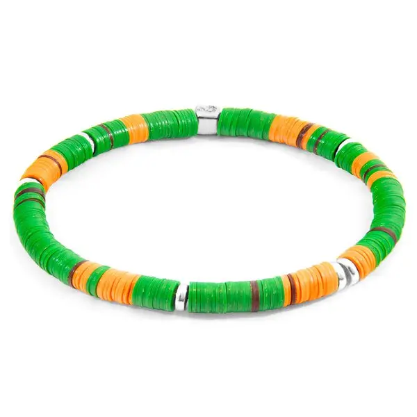 ANCHOR & CREW Silver / Green Green Malawi Silver & Vinyl Disc Bracelet - Silver/green