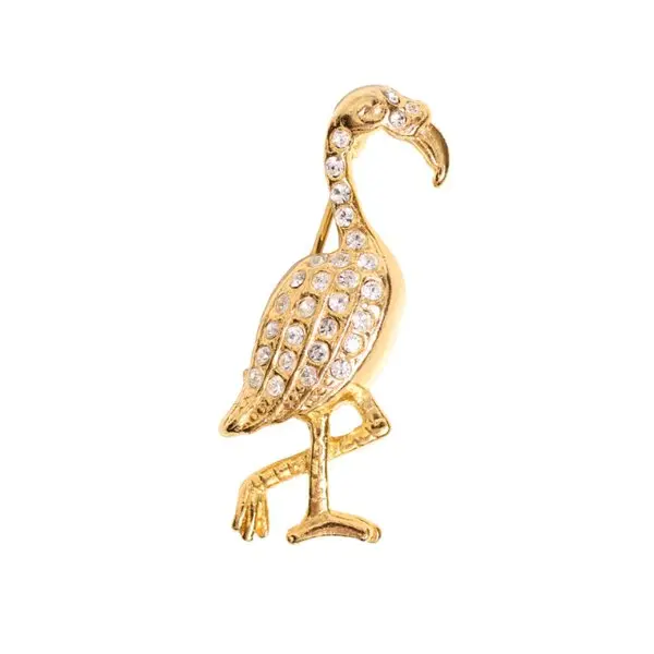 CARAMEL VINTAGE JEWELLERY Plated Flamingo Crystal Brooch - Gold