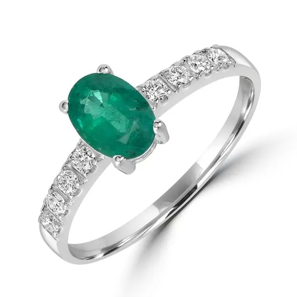 ARTISAN White / Green Oval Emerald And Diamond Accent Ring In 18k White Gold - White/green