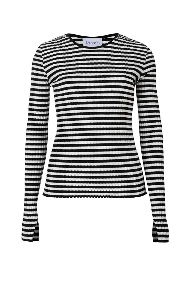 SALANIDA Brera Ribbed Long-sleeve Top Stripes - Black