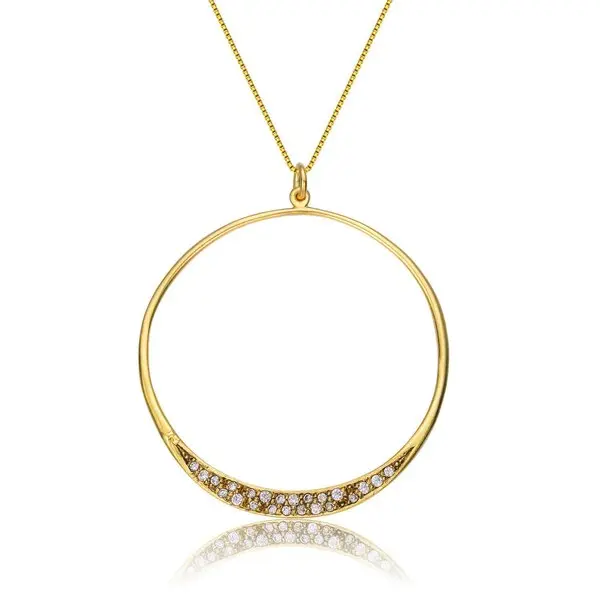 GENEVIVE Sterling Silver Plated With Cubic Zirconia Round Hollow Pendant Necklace - Gold