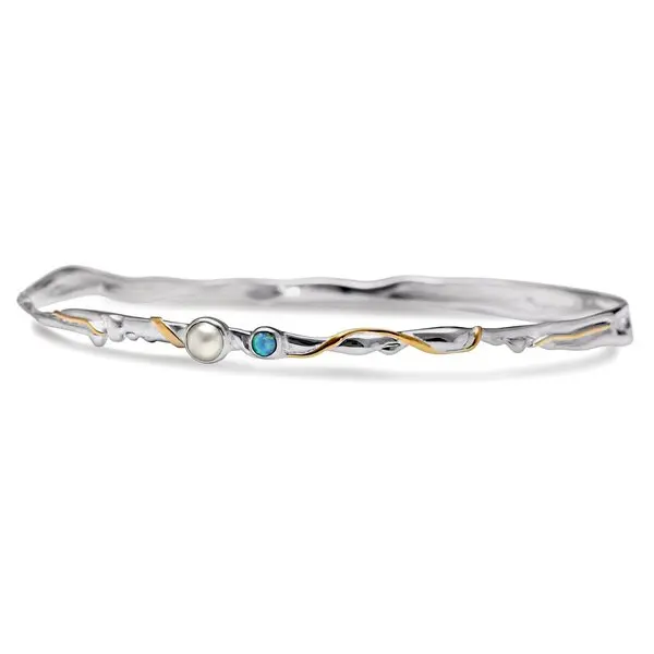 ISLA SILVER Blue / Silver Delicate Opal & Freshwater Pearl Bangle - Blue/silver