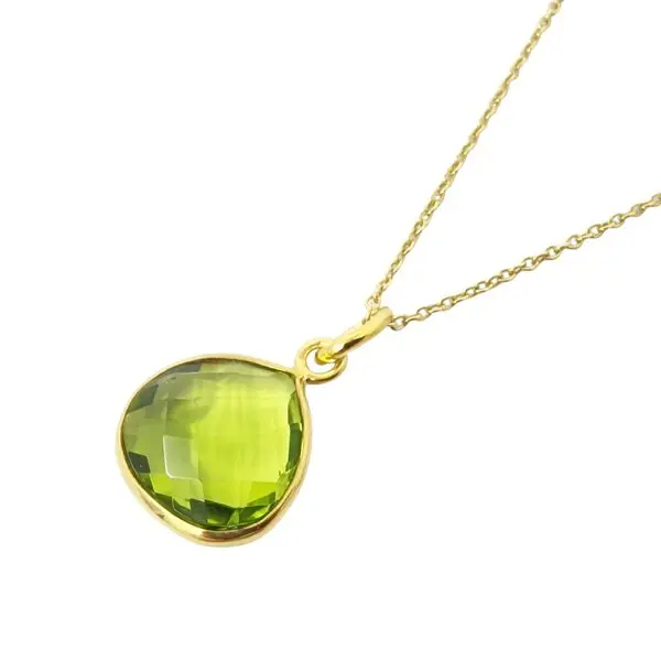 HARFI Gold Vermeil Peridot August Birthstone Shiny Glow Necklace - Green