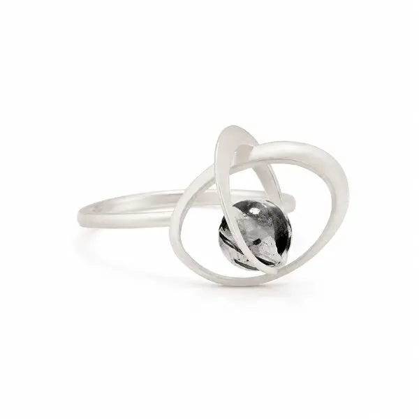 ORMIRO Orbit Black Rutilated Quartz & Sterling Ring - Silver