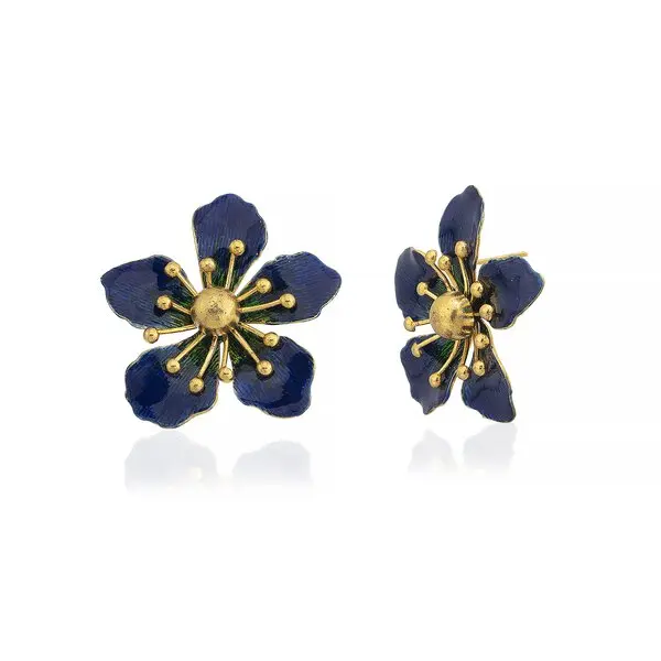MILOU JEWELRY Magnolia Flower Earrings Navy - Blue