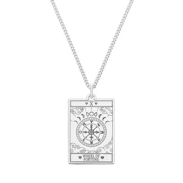 CARTERGORE Large Sterling Silver “the Wheel Of Fortune” Tarot Card Necklace - Gray