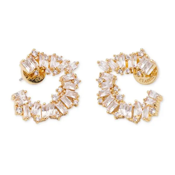 CLASSICHARMS Crescent Baguette Cubic Zirconia Stud Earrings - Gold