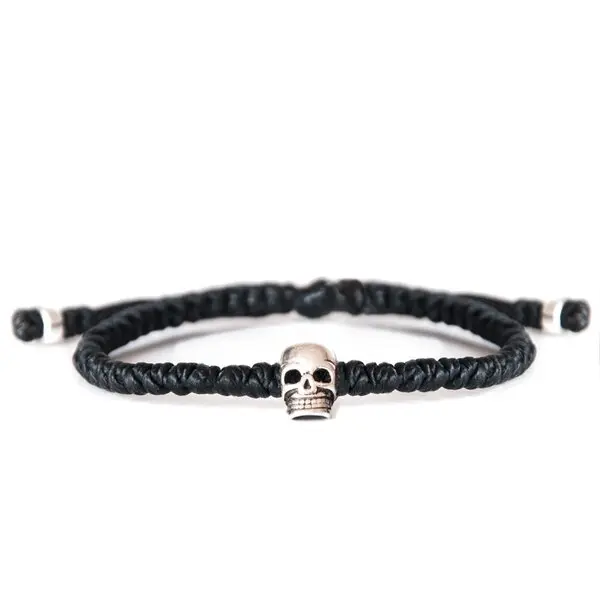 HARBOUR UK Biker Silver Skull Rope Bracelet - Black