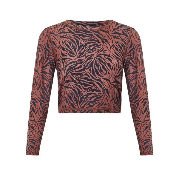 LULA-RU Long Sleeve Top Tiger Print - Brown