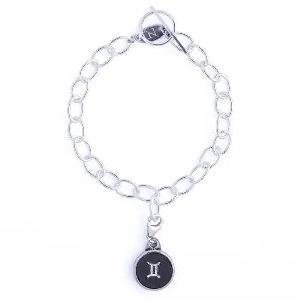 N'DAMUS LONDON Gemini Zodiac Sterling & Leather Curb Bracelet - Silver