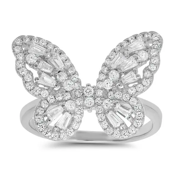 KYLIE HARPER Baguette Diamond Cz Butterfly Ring - Silver