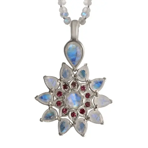 EMMA CHAPMAN JEWELS Silver / White / Pink Stella Moonstone Garnet Silver Pendant - Silver/white/pink