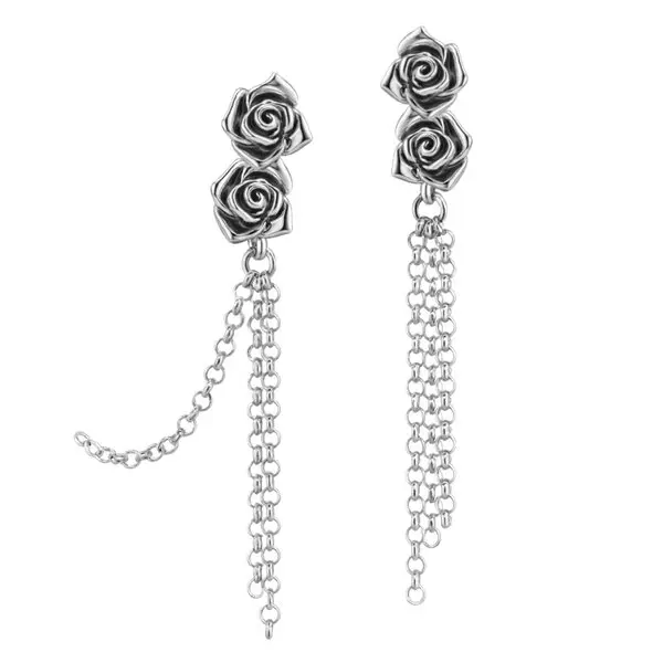 UNALOE Purelei Sterling Drop Earrings – Double Rose & Chain – Handmade Italian Jewelry - Silver