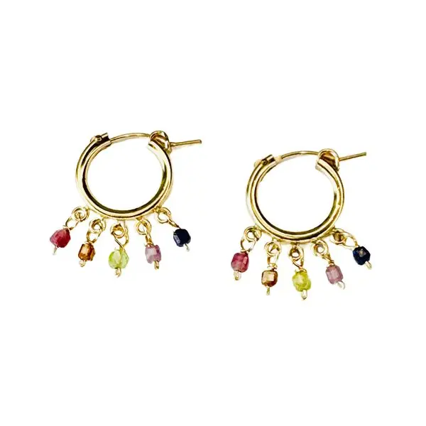 LEXI JEWELRY Tiny Rainbow Gemstones Hoops - Gold