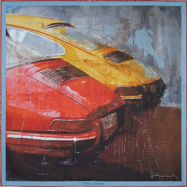 OTWAY & ORFORD Racing Legends' Sports Cars Silk Pocket Square. Full-size - Red