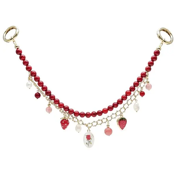 FARRA Bamboo Coral With Strawberry And Rose Double Layers Chain Bag Charm - Red
