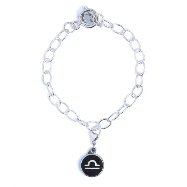 N'DAMUS LONDON Libra Zodiac Sterling & Leather Curb Bracelet - Silver