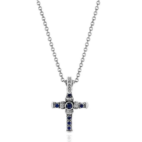 UNALOE Silver / Blue Mystic Cross Necklace With Sapphire In Sterling Silver Elegant Jewelry - Silver/blue