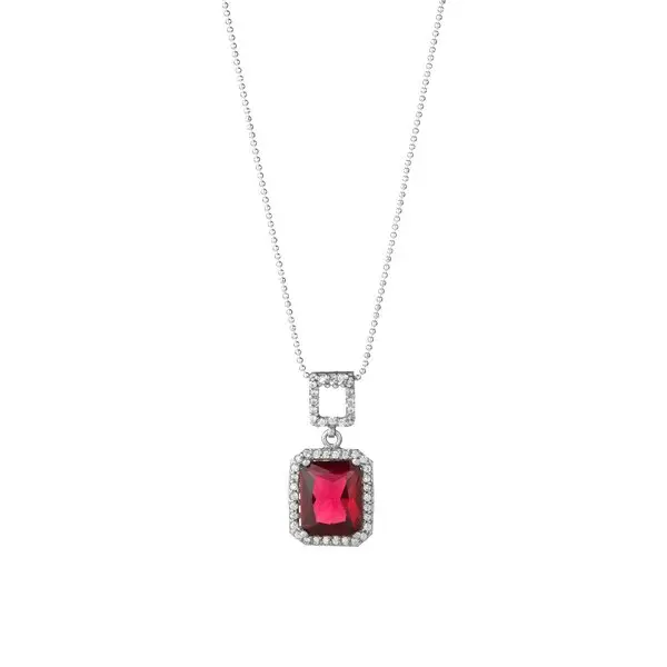 CHIARELLA Silver / Red Passion Necklace- Fuchsia - Silver/red