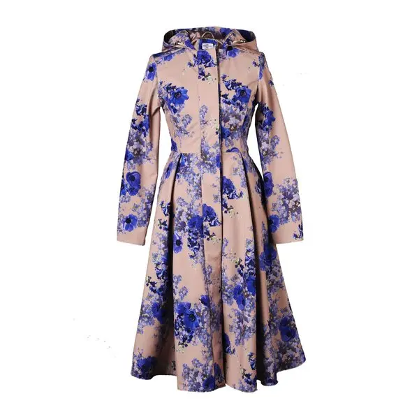 RAINSISTERS Neutrals/ Waterproof Long Hooded Trench Coat: Cornflower - Blue