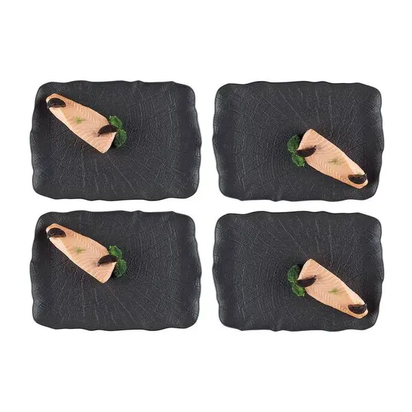 Turgla Home Shade Rectangular Porcelain Serving Plate Set Of Four - Black