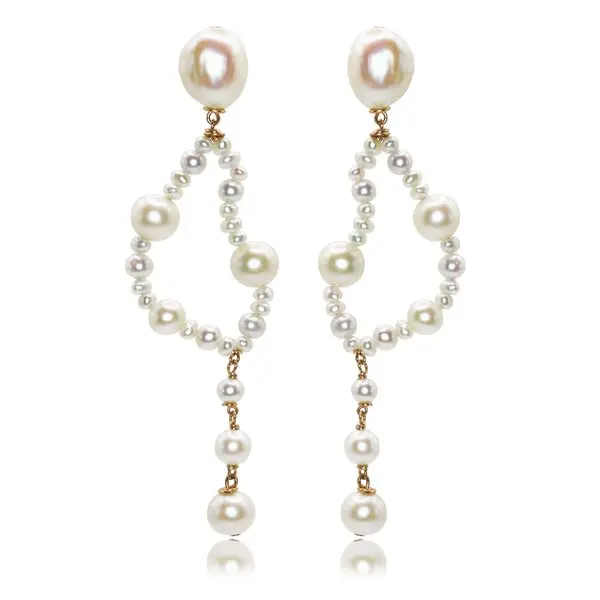 MARQUISE SWIM Earrings Sculpture Pearl & Gold - White