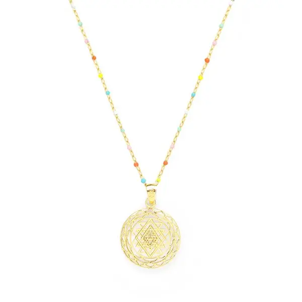 SEVEN SAINTS Sri Yantra Manifest Highest Timeline Necklace – Multi-colored Enamel Beaded Chain Plated - Gold