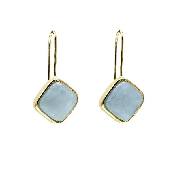 FARRA Square Shaped Aquamarine Hook Earrings - Blue