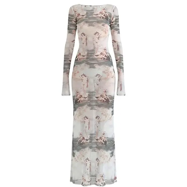 ALOMA STUDIO Brume Maxi Mesh Dress Print - Grey