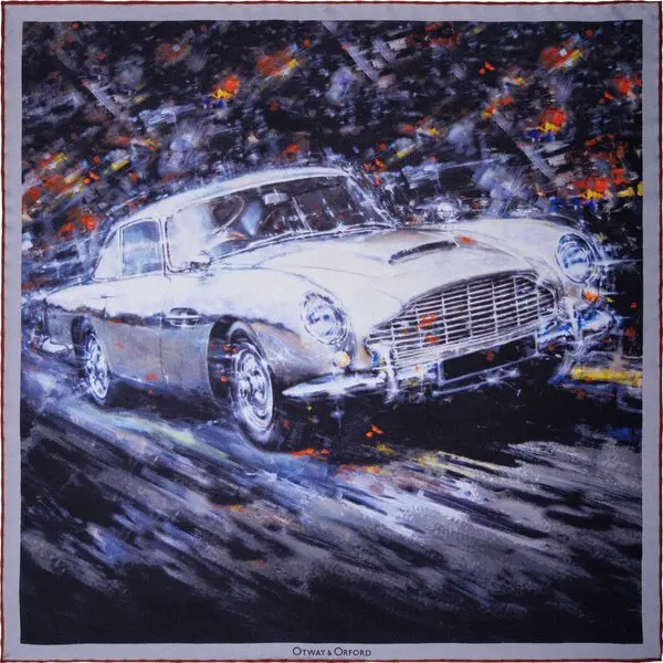 OTWAY & ORFORD Grey / Silver 'on A Mission' Gt Car Silk Pocket Square In Grey & Silver. Full-size - Grey/silver