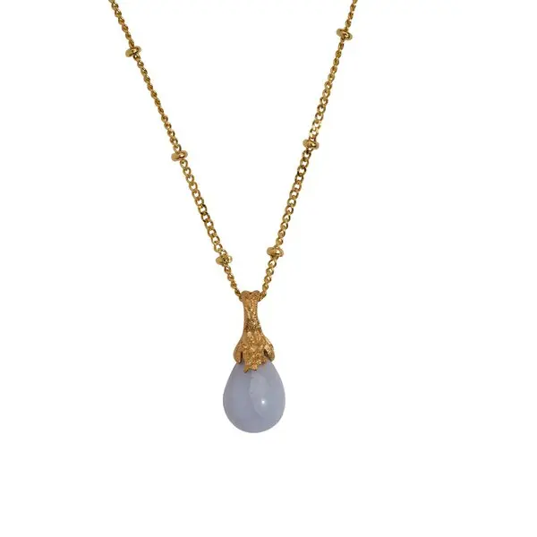 CLAIRE HILL DESIGNS Lace Agate Lichen Pendant Necklace - Blue