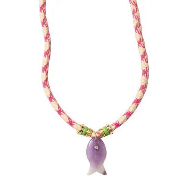 ALEXIE OF ATHENS Psarou Gemstone Fish Cord Necklace - Pink