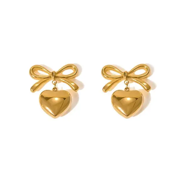 OLIVIA LE Heart Bow Earrings - Gold