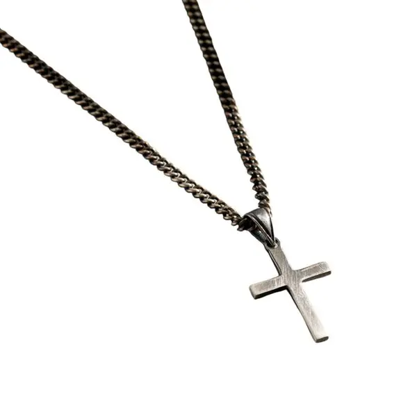 POSH TOTTY DESIGNS Black / Silver Oxidised Large Silver Cross Pendant Necklace - Black/silver