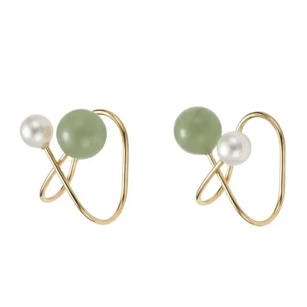 SEREE Colette Jade & Pearl Ear Cuffs - Green