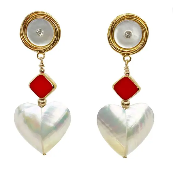 ARACHELI STUDIO White / Red Fall In Love Embossed Heart Earrings - White/red