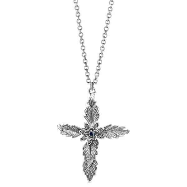 UNALOE Cross A Necklace With Natural Sapphire Elegant Jewelry - Silver