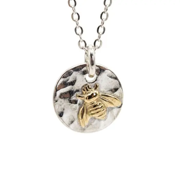 MELT'M JEWELRY Gold Bee Necklace, Sterling Pendant With Gold Filled Detail - Silver
