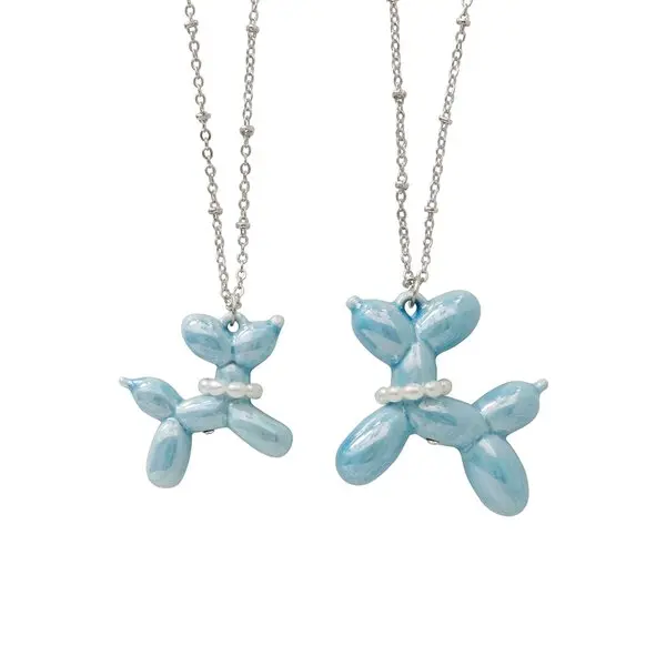 POPORCELAIN Baby Porcelain Balloon Doggie Necklace, Silver Tone - Blue