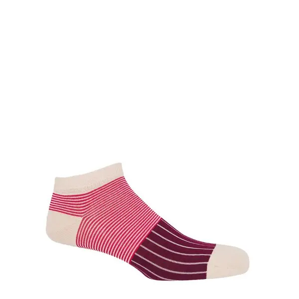 PEPER HAROW - MADE IN ENGLAND Oxford Stripe Trainer Socks – Burgundy - Red