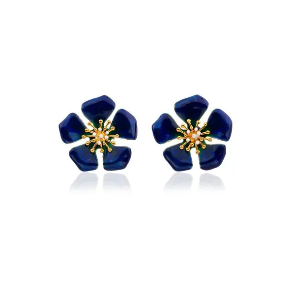 MILOU JEWELRY Navy Primrose Flower Earrings - Blue