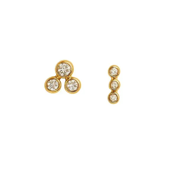 LILY FLO JEWELLERY Light Line Asymmetric Triple Diamond Studs - Gold